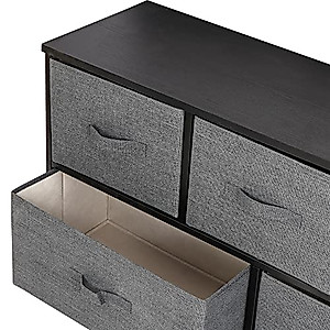 ZENY Extra Wide Dresser Storage Tower - Storage Tower Unit for Bedroom, Hallway, Closet, Office Organization - Steel Frame, Wood Top, Easy Pull Fabric Bins - 5 Drawers
