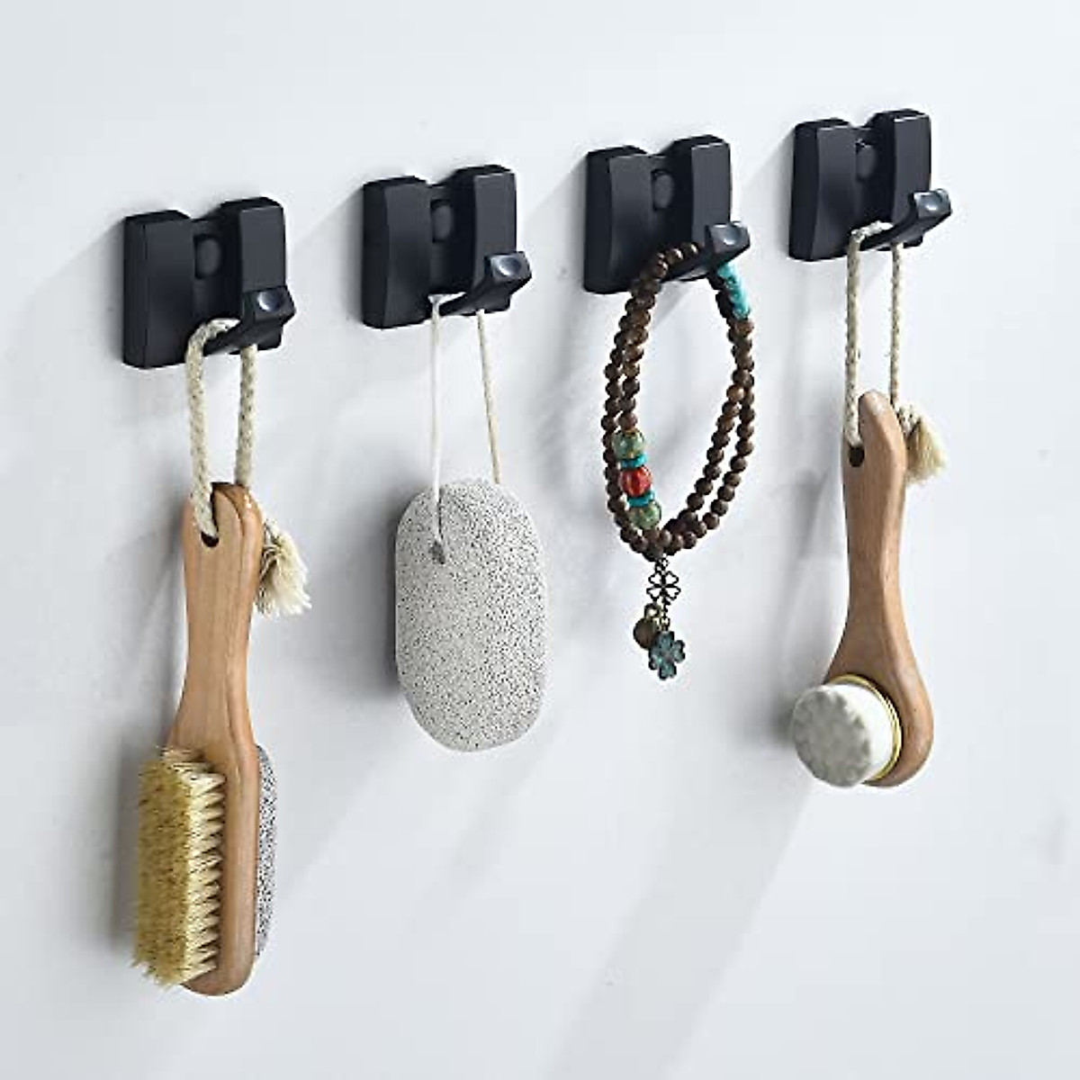 DMYMAT Black Towel Hooks for Bathrooms, Folding Hideaway Coat Hooks 2 Pack, Modern Heavy Duty Wall Hooks, Space Aluminum Material, for Bedroom Closet Hanging Robe Clothes Hat Key