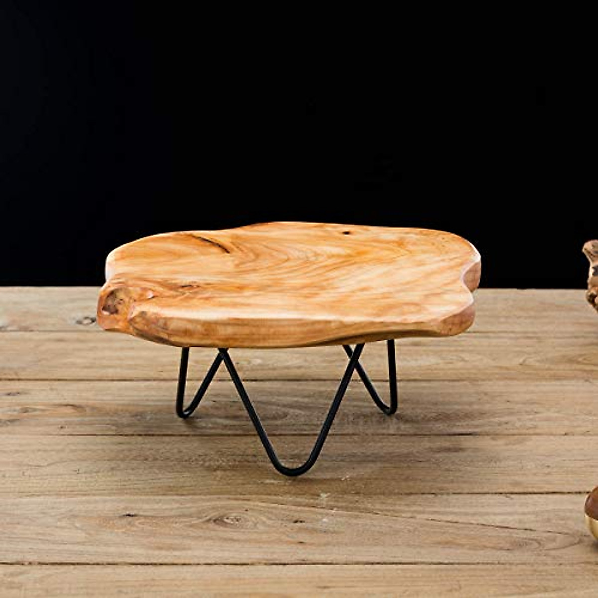 TJ Global Natural Edge Wooden Stand with Hairpin Legs for Displaying Cakes, Plants, Candles, Decor (L9 x W8.5 x H4)