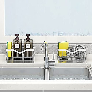 Kitchen Sink Caddy Sponge Holder , 304 Stainless Steel Kitchen Soap Dispenser Caddy Organizer - Quick Draining, Stainless Steel Tray - Holds Sponge, Dish Soap Dispenser, Cleaning Towel, Scrubber
