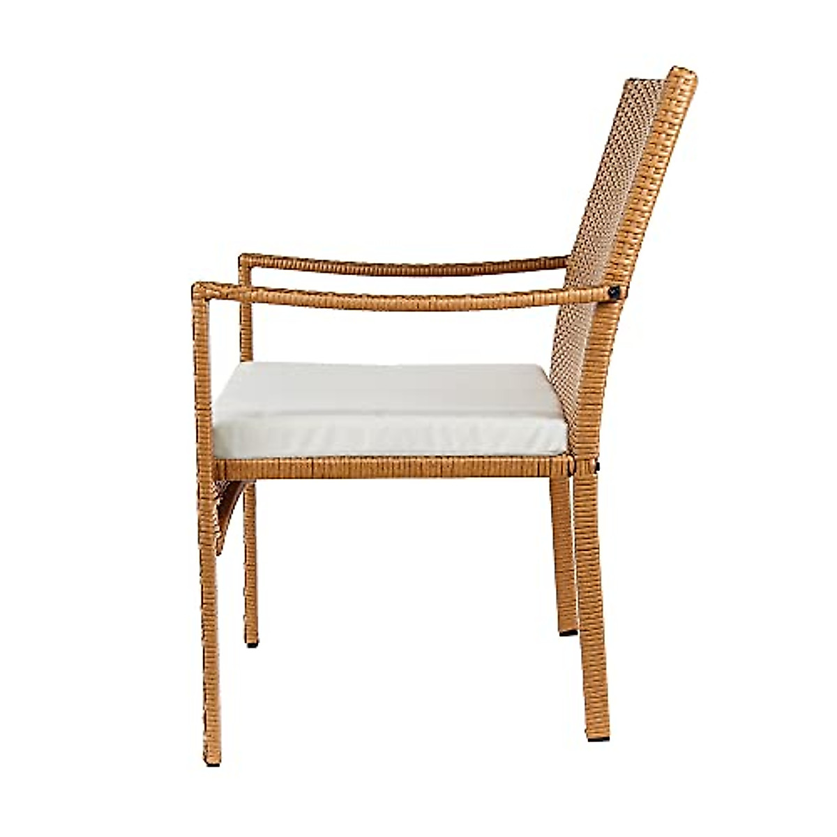 Amazon Brand - Ravenna Home Set of 2 Coastal Outdoor Patio Dining Chairs with Cushion, Weather-Resistant PE Rattan Wicker - Beige