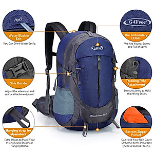 G4Free 35L Hiking Backpack Water Resistant Outdoor Sports Travel Daypack Lightweight with Rain Cover for Women Men (Dark Blue)