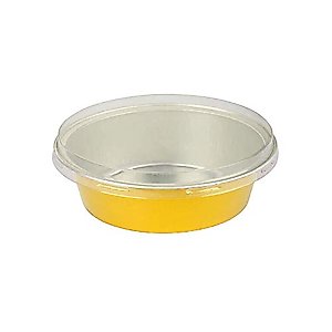 KitchenDance Disposable Colored Aluminum Foil Baking Pan with Lid - 5 Ounces Heavy Duty Baking Cups Perfect for Desserts, Creme Brulee, Flan, Mini Cakes - Pack of 100#A41 (Gold, Flat Lids)