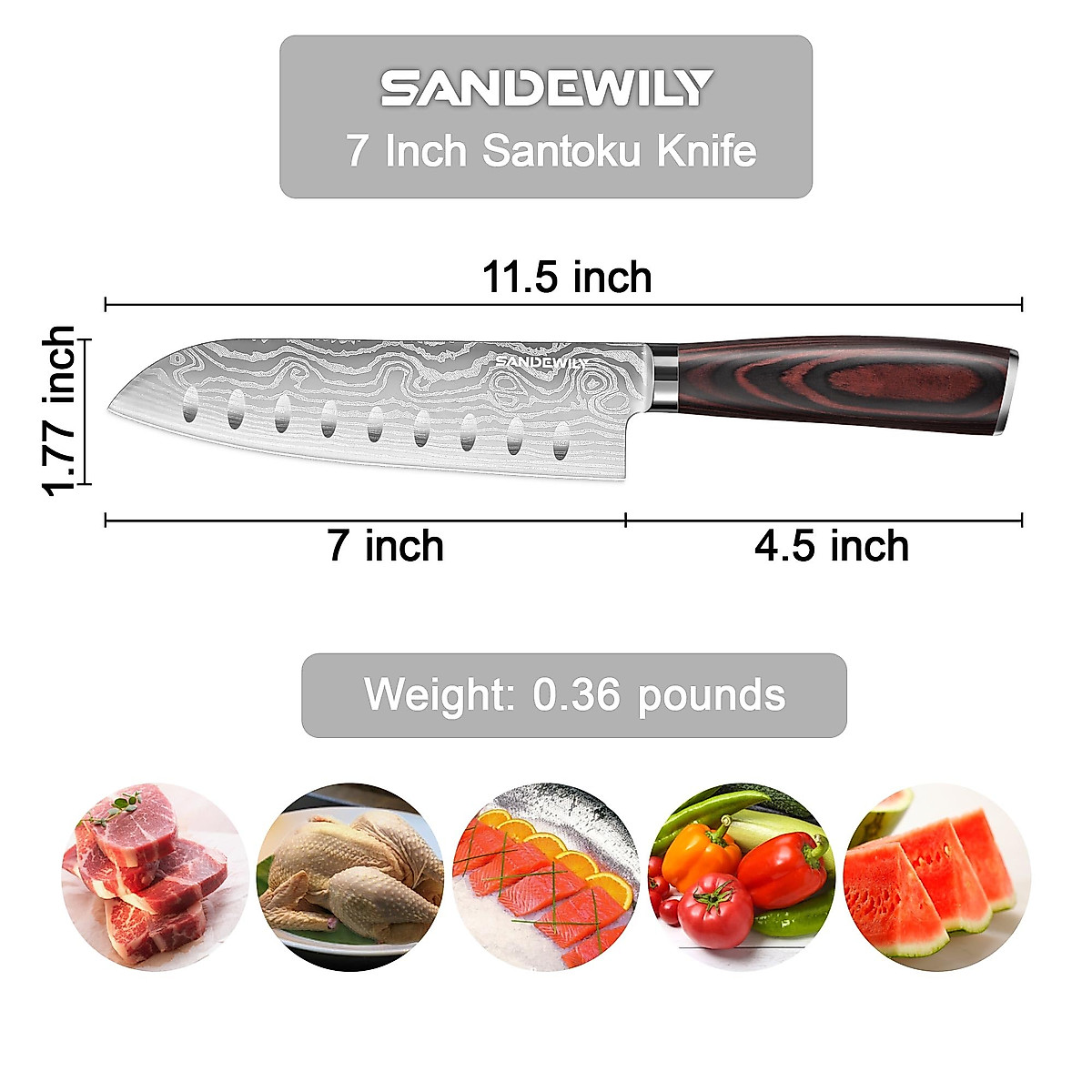 SANDEWILY 7 Inch Japanese Santoku Knife - Ultra Sharp 7Cr17Mov Kitchen Chef Knife with Sheath,High Carbon Stainless Steel Blade,Ergonomic Handle Gift Box for Home Outdoor Cooking