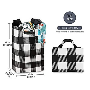 Qilmy Buffalo Black and White Plaid Laundry Hamper, Large Laundry Baskets Foldable Clothes Tote with Handles Storage Bag for Family Dormitory Laundry Bathroom Closet Kids Room