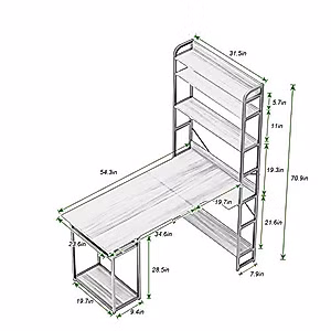 sogesfurniture Computer Desk 54 inches with 4 Tier Storage Shelves, Modern Large Office Desk Computer Table Studying Writing Desk Workstation with Bookshelf and Tower Shelf for Home Office