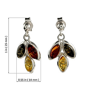 Amber Earrings - Sterling Silver and Baltic Multicolored Amber Earrings "Autumn" - Sterling Silver Jewelry Collection