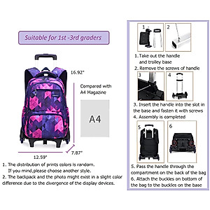 ETAISHOW Boys Girls Rolling Backpack with Wheels Geometric Kids Roller School Bag Wheeled Bookbag for Women Purple