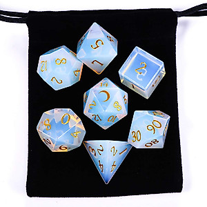 Opalite 7 Pieces D&D Gemstone Dice Set DND Polyhedarl Dice Set for Dungeons and Dragons RPG Games