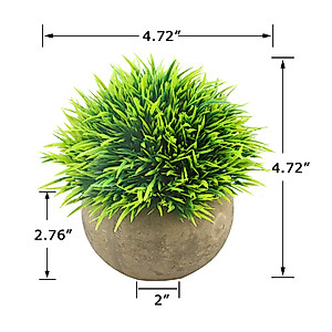 Svenee Mini Artificial Plants, Plastic Fake Green Grass Faux Greenery Topiary Shrubs with Grey Pots for Bathroom Home Office Décor, House Decorations (1)