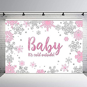 MEHOFOND Winter Girl Baby Shower Photo Background Props Snowflakes Purple and Silver Backdrops Party Decoration Baby It's Cold Outside Photo Photo Banner for Dessert Table Supplies 7x5ft