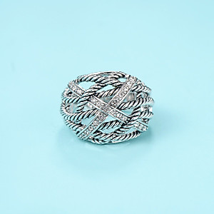 UNY Ring Twisted Cable Wire Weave Designer Fashion Brand David Womens Vintage Valentine Love Gifts Rings (silver-and-gold-plated-brass, 7)