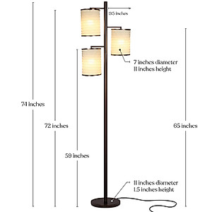 Brightech Liam Floor Lamp, Great Living Room Décor, Tall Tree Lamp for Offices, Asian Lantern Shade Lamp for Living Rooms, Standing Lamp with 3 LED Light Bulbs for Bedroom Reading - Bronze