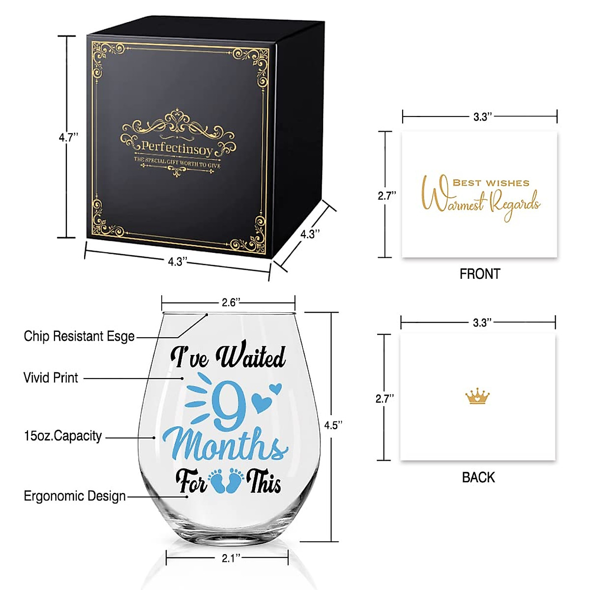 Perfectinsoy I've Waited 9 Months For This Wine Glass, Funny New Mom Stemless Wine Glass, Mother's Day Gift for Mom, Birthday Gifts for New Mom, Post Pregnancy Gifts for New Mom (Boy