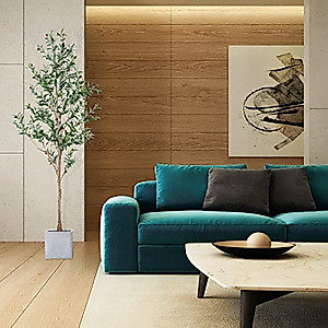 LYERSE 6ft Artificial Olive Tree Tall Fake Potted Olive Silk Tree with Planter Large Faux Olive Branches and Fruits Artificial Tree for Office House Living Room Home Decor