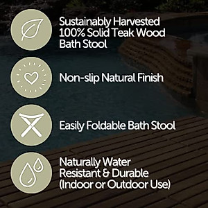 Nordic Style Assembled Bathroom, Spa Teak Wood Folding Stool and Seat 17.7" (Natural Finish, Beige)