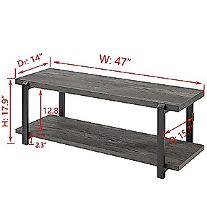 EXCEFUR Shoe Bench, Industrial Entryway Bench with Storage, Rustic Wood and Metal Shoe Rack Bench Seat, Grey