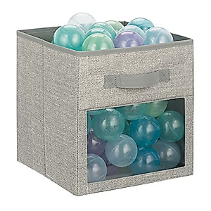 mDesign Fabric Nursery/Playroom Closet Storage Organizer Bin Box with Front Handle/Window for Cube Furniture Shelving Units, Hold Toys, Clothes, Diapers, Bibs, Lido Collection, 4 Pack, Gray