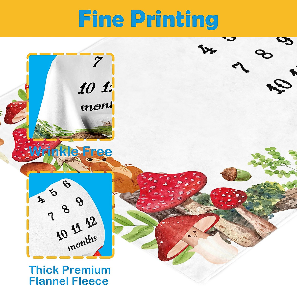 Mushroom Baby Stuff, Woodland Squirrels Baby Monthly Milestone Blanket for Newborn Photo Taken - Baby Age Blanket with 2 Frame