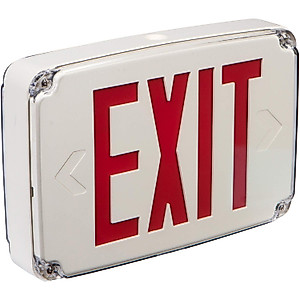 Morris Products Cold Weather, Wet Location LED Exit Sign – Emergency Battery Backup Exit Signage – Red with White Housing – Compact, Low-Profile Design – Dual Voltage, Fully Automatic