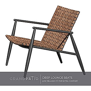 Grand patio Outdoor Aksel Series Conversation Chairs Set of 2 All Weather Wicker Patio Chairs with Powder Coated Aluminum Frame Bistro Set for Garden Backyard Balcony Brown