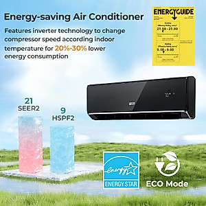 COSTWAY 18000 BTU Wifi Enabled Mini Split Air Conditioner & Heater, 21 SEER2 208-230V Inverter AC Unit Cools up to 1250 Sq. Ft., Energy Efficient (Black, 18000BTU, 208-230V, 21 SEER2-WIFI)