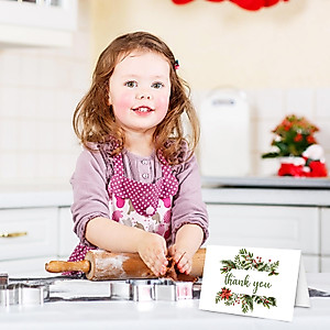 Whaline 32 Packs Christmas Thank You Greeting Cards Watercolor Holly Berry Blank Note Cards with Envelopes and Stickers for Xmas Winter Wedding, 4 x 6 Inch