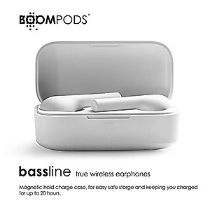 BoomPods Bassline True Wireless Earbuds - Bluetooth in-Ear Headphones, Water/Sweat Resistant, Compact Travel Charging Case, Instant Connection, TWS (White)