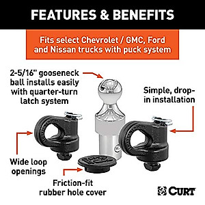 CURT 60639 Puck System Gooseneck Hitch Kit, Fits Select Chevy, Ford, GMC, Nissan Trucks, 38,000 lbs. GTW, 2-5/16-Inch Ball, Pucks Required
