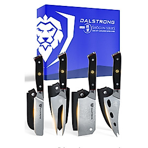 Dalstrong Charcuterie & Cheese Knife Set - 4-Piece - Shogun Series - Mini Cleaver, Serrated Knife, Round-Tip, Forked Cheese Knife - AUS-10V Japanese Steel - G10 Garolite Handle Kitchen - w/Sheath