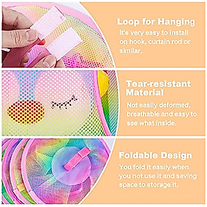 Stuffed Animals Hammock 2 Pcs Toy Storage Unicorn Castle Foldable Toy Organizers 4 Compartments Stuffed Animals Net Hanging Mesh For Kids Room Nursery