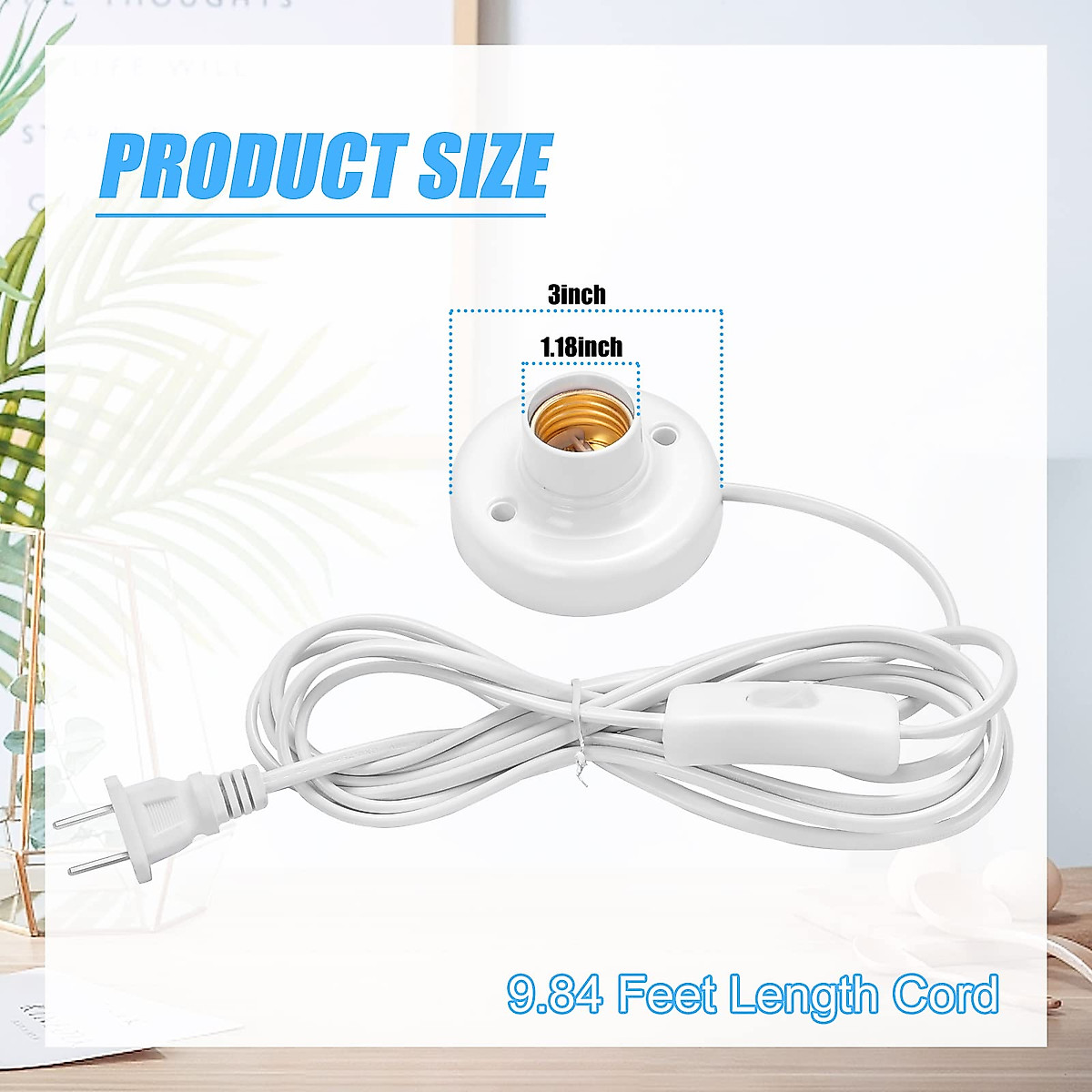 1 Pcs 9.84 ft Light Socket with Cord E26/ E27 Light Bulb Socket with On/Off Switch Hanging Light Cord Extension,for Garage Installation Lighting (1)