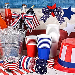 3 Rolls Patriotic Wired Ribbons Independence Day Ribbon Patriotic Stripe Wired Ribbon USA Flag Star Ribbon 4th of July Ribbons for Memorial Day, Veterans Day, 4th of July, President's Day Decors