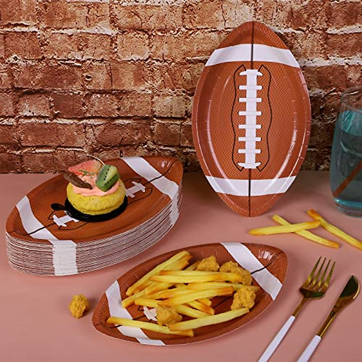 ADXCO 50 Pieces Football Shaped Disposable Paper Plates Football Party Plates Football Party Supplies for Football Theme Party Supplies Sports Game Birthday Decoration, 9.4 x 5.9 Inch