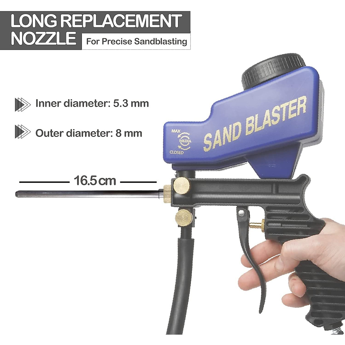 Le Lematec AS118 Blue Sandblaster and Sandblaster Long Nozzle Attachment Bundle