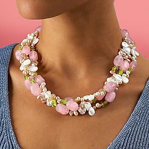 Ross-Simons 4-5mm Multicolored Cultured Pearl and Multi-Gemstone Torsade Necklace With Sterling Silver. 19 inches