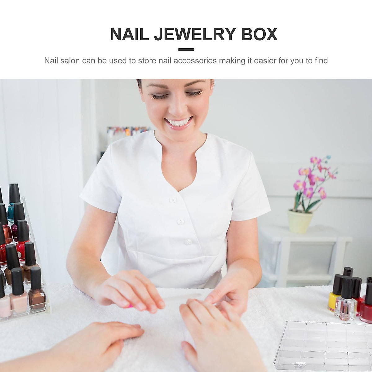 FOMIYES 1Pcs Nail Art Tip Storage box Nail Charm Storage Organizer Transparent False Nail Container Plastic Bead Storage Case with Movable Dividers for Small Earring Jewelry Craft