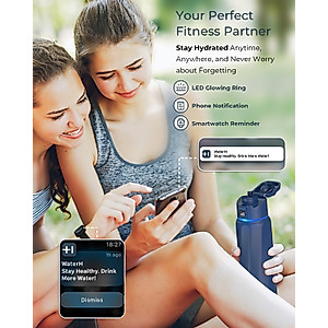 WATERH BOOST Smart Water Bottle with Reminder to Drink Water & Water Tracker Bottle - Double Wall Vacuum Insulated Water Bottle Stainless Steel, Wide Mouth 32 oz Water Bottles, Ideal for Gift - Blue