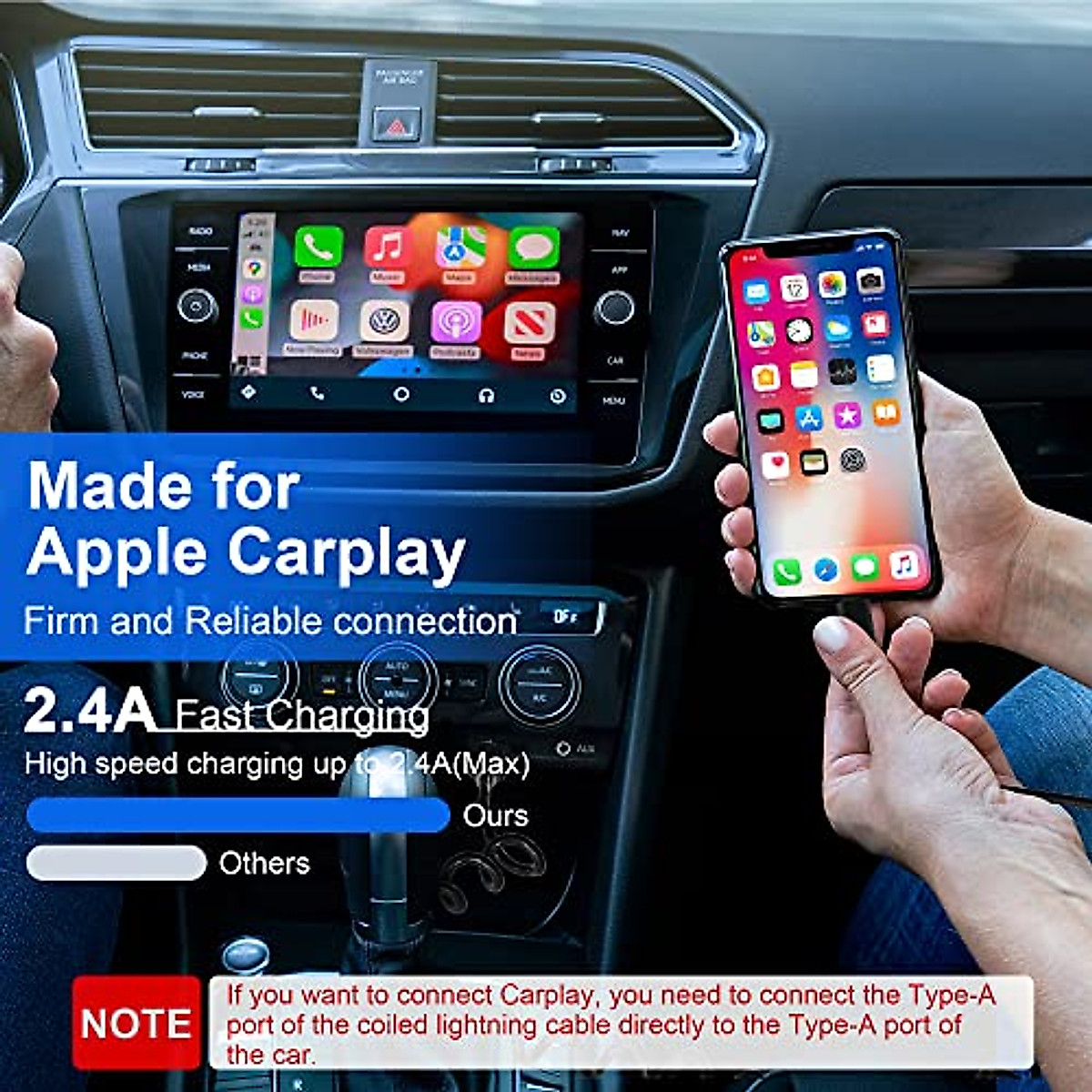 Coiled Lightning Cable 2 Pack, Apple Carplay & MFi Certified, Retractable iPhone Charger with Data Transmission, Short iPhone Charger Cord for iPhone/Pad/Pod