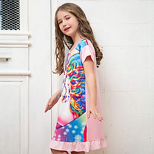 Sylfairy Girls Nightgowns, Unicorn Nightgown Princess Pajama Dresses for Girls Sleepwear Nightie Pink