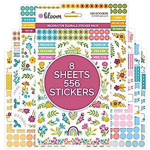 bloom daily planners Decorative Floral Planner Sticker Sheets - Variety Sticker Pack for Decorating, Planning, Scrapbooking, etc.