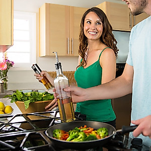 Olive Oil Dispenser 17 OZ and Oil Sprayer for Cooking - Vinegar Cruet Bottle Set for Kitchen - Glass container with Drip-Free Stainless Steel Spout - Oil Mister for Air Fryer, Salad