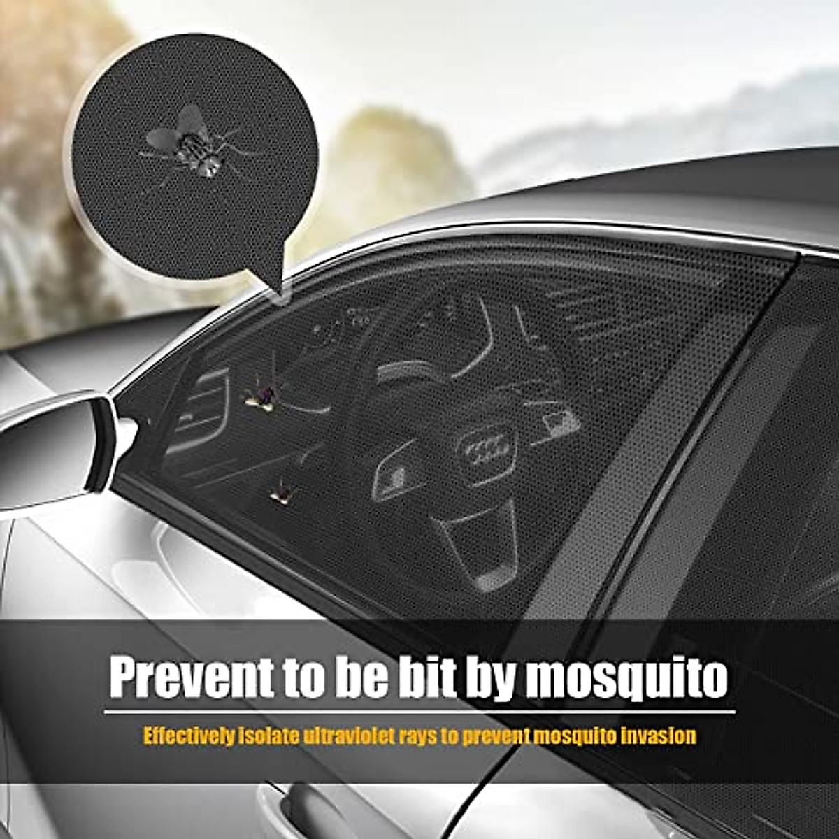 Yonput 2 PCS Breathable SUV Front Side Window Shades, Universal Car Side Window Sun Shade UV Protection and Cover, Car Curtain with Two Holes Anti-Exposure Mosquito Net (Black)