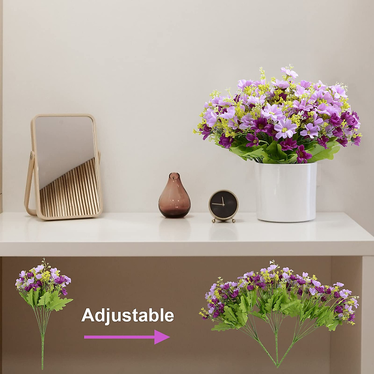 STYLIFING Fake Flowers for Vase, 8 PCS Artificial Flowers Faux Daisy Silk Flowers for Home Decor Indoor No Fade Artificial Plants Home Garden Porch D¨¦cor (Light Purple)