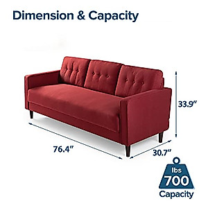 ZINUS Mikhail Sofa Couch / Ruby Red / Button Tufted Cushions / Easy, Tool-Free Assembly
