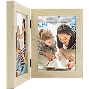 Golden State Art, 5x7 Double Hinged Picture Frame, Two Photo Folding Frames, for Wedding Family Pictures Collage (Beige, Double, 5x7)