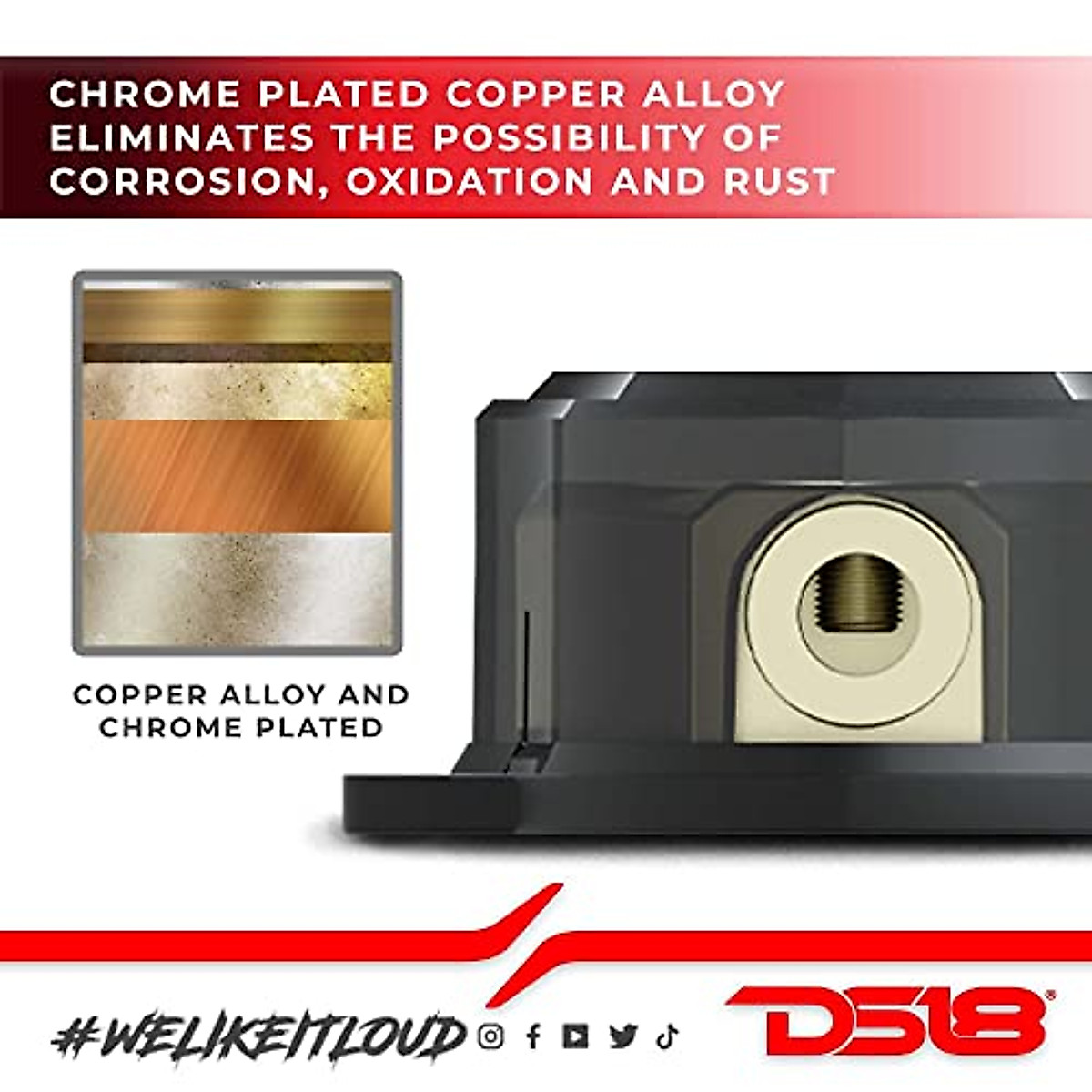 DS18 DB1020 Distribution Ground Block - 1 x 0GA in/ 2 x 0GA Out, Nickle Plated Internal Materials, High-Strength Heat Resistant Plastic Housing, Oversized Screws for Secure Connections (1 in 2 Out)