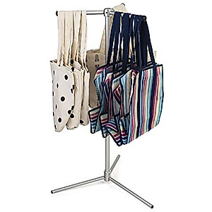 Displays2go Three-Way Straight Arm Garment Rack, Portable- Aluminum
