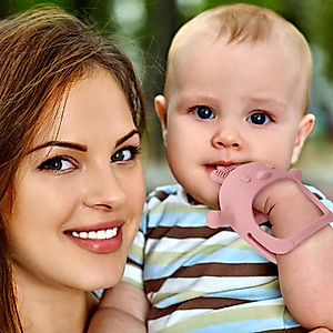 Socub Silicone Baby Teether Toys for Infants 3-6 6-12 Months, BPA Free Anti-Drop Silicone Mitten Teething Toy, Baby Chew Toys for Sucking Needs, Newborn Essentials & Baby Shower Gifts Girls(Dark Pink)