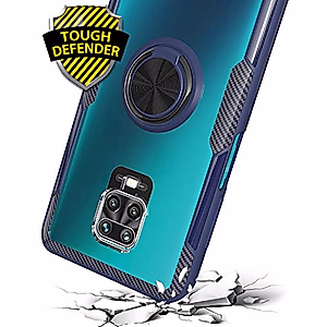 QSEEL for Xiaomi (Redmi Note 9S /Redmi Note 9 Pro/Redmi Note 9 Pro Max) Clear Ring Armor Case, Shockproof Cover Defender Combined with Soft TPU Rim, Crystal Acrylic Panel and Built-in Holder (Blue)